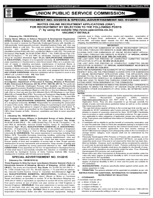 Fillable Online upsc gov Recruitment Advt - UNION PUBLIC SERVICE ...