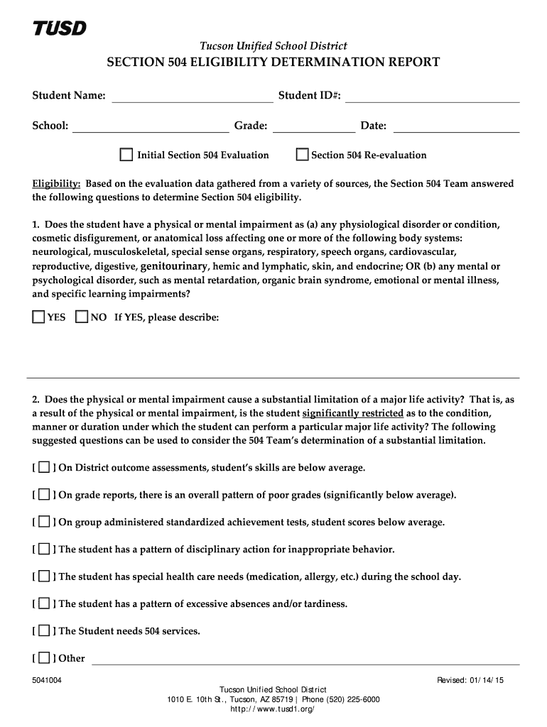 Fillable Online tusd1 5041004EligibilityDeterminationReportNew.doc Fax ...