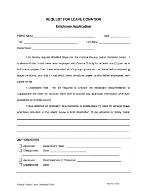 Fillable Online REQUEST FOR LEAVE DONATION Employee Application Fax ...