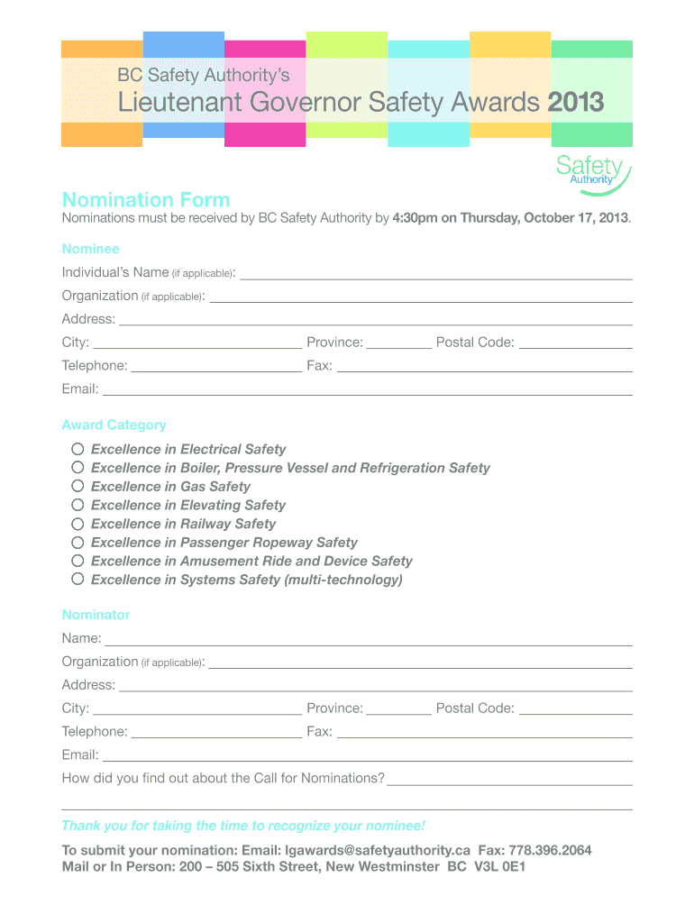 Fillable Online Call for Nominations - BC Safety Authority Fax Email ...