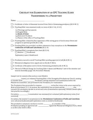 Fillable Online epc CHECKLIST FOR EXAMINATION OF AN EPC TEACHING ELDER ...