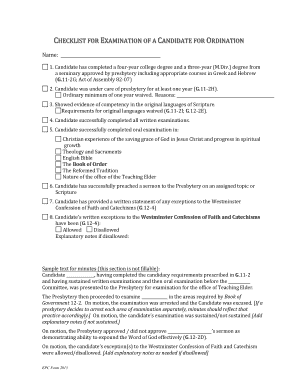 Fillable Online epc CHECKLIST FOR EXAMINATION OF A CANDIDATE FOR ...