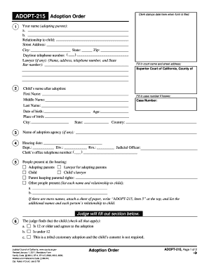 Fillable Online ADOPT215 Adoption Order 1 Your name (adopting parent ...