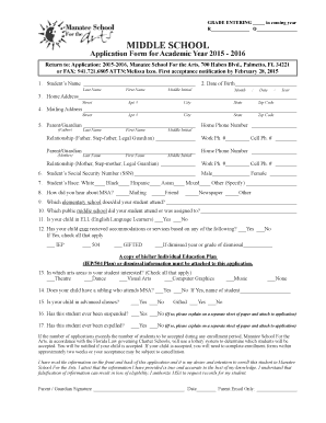 Fillable Online msfta MIDDLE SCHOOL Application Form for Academic Year ...