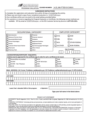 Fillable Online ptsd va PROGRAM EVALUATION ACTIVITY TITLE: PTSD 101: VA ...
