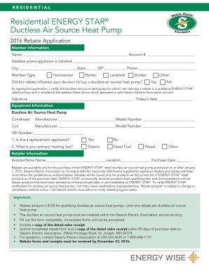 Fillable Online stearnselectric Residential ENERGY STAR Ductless Air Source Heat Pump Fax Email ...