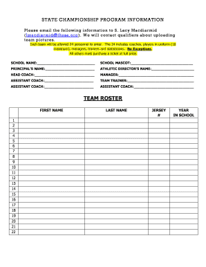 Fillable Online TEAM ROSTER - LHSAA Fax Email Print - pdfFiller