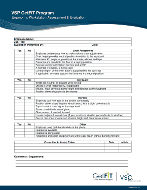 Fillable Online Ergonomic Workstation AssessmentEvaluation Form.doc Fax ...
