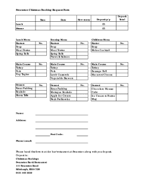 Fillable Online Xmas Booking Form - Swanston New Golf Club Fax Email Print - pdfFiller