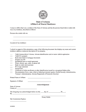 Fillable Online asuprep asu State of Arizona Affidavit of Shared ...