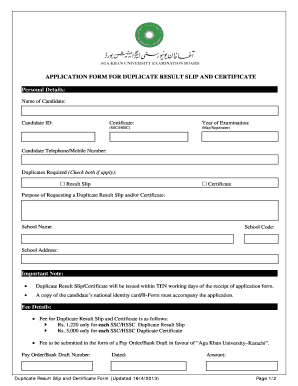 Fillable Online Duplicate Result Slip Certificate-2013 Fax Email Print ...