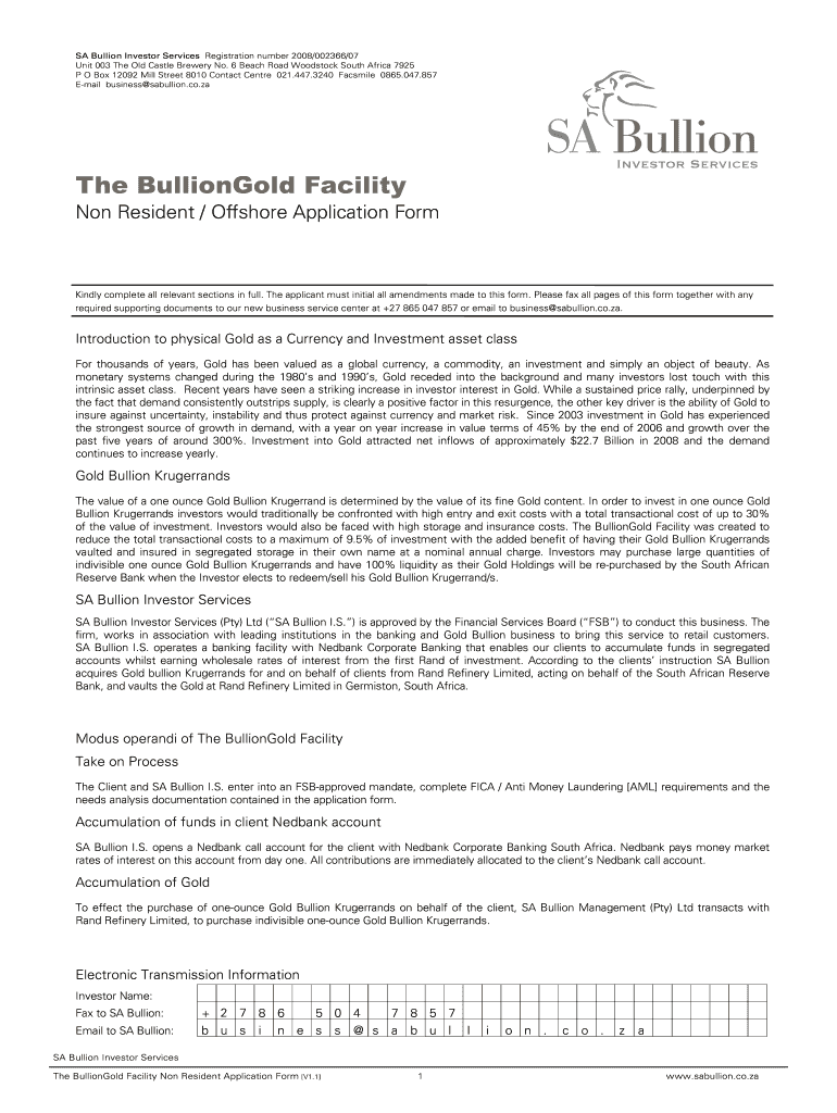 Fillable Online The BullionGold Facility Non Resident Application Form ...