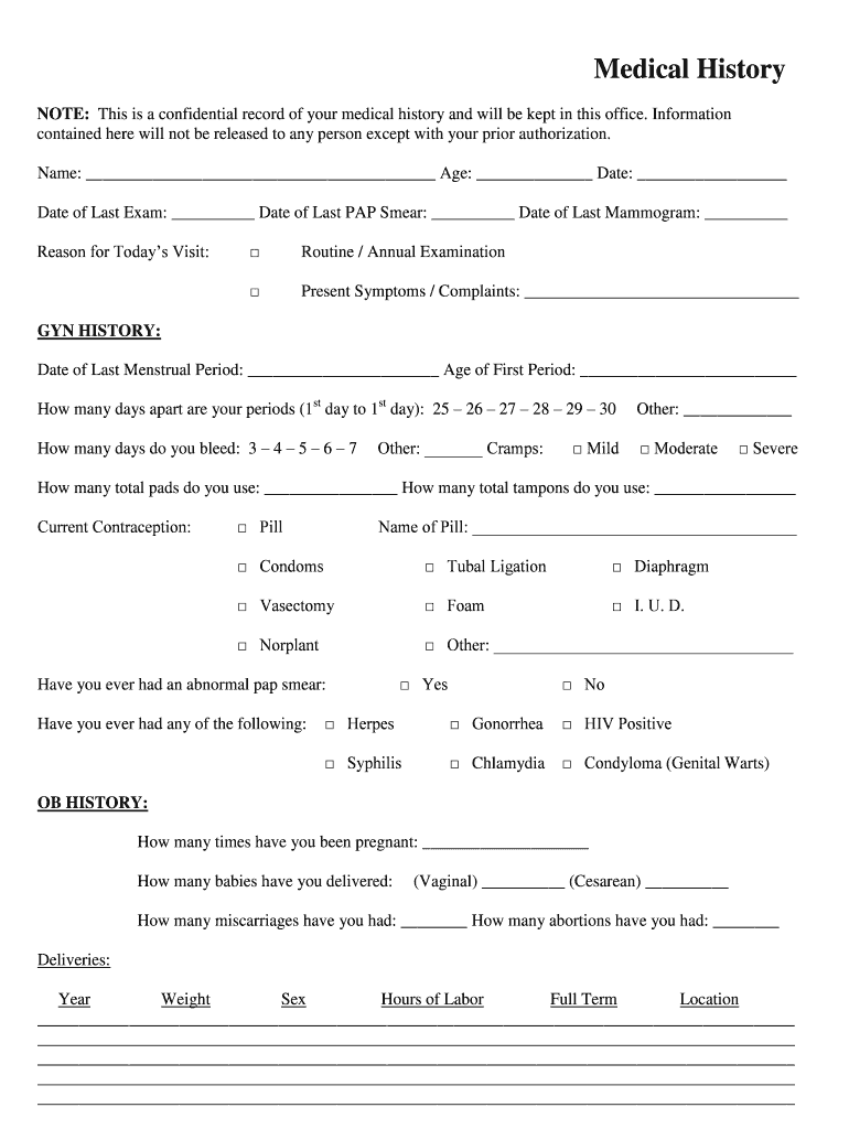 Fillable Online Medical History - TriHealth Fax Email Print - pdfFiller