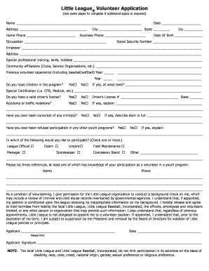 Fillable Online Little League Volunteer Application - sbwmberolscomb ...