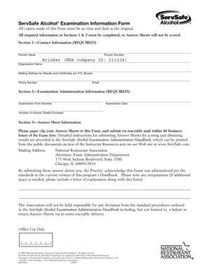 Fillable Online ServSafe Alcohol Examination Information Form Fax Email ...