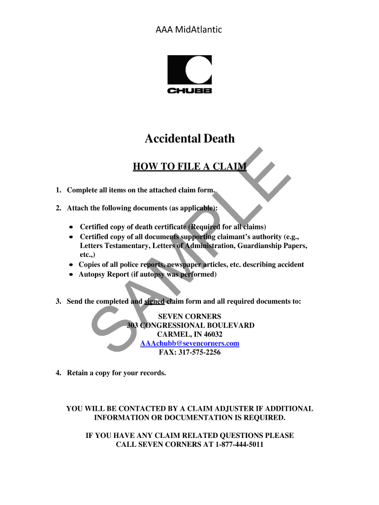 Fillable Online Accidental Death claim form AAA Central Penn.rtf Fax ...