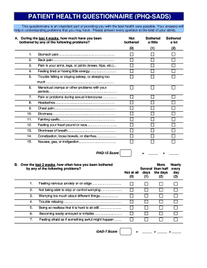 Fillable Online PATIENT HEALTH QUESTIONNAIRE (PHQ-SADS) Fax Email Print - pdfFiller