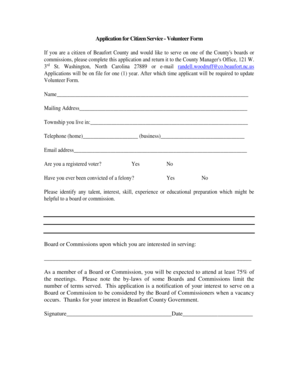 Fillable Online co beaufort nc Volunteer form for Citizen Service - co beaufort nc Fax Email ...