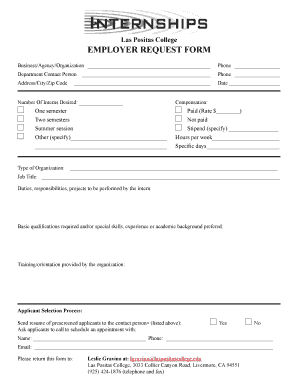 Fillable Online laspositascollege Las Positas College EMPLOYER REQUEST FORM Fax Email Print ...