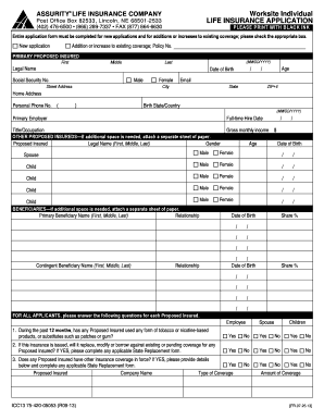 Fillable Online ASSURITY LIFE INSURANCE COMPANY Worksite Individual ...