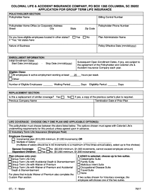 Fillable Online COLONIAL LIFE ACCIDENT INSURANCE COMPANY PO BOX 1365 ...