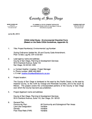 Fillable Online CEQA Initial Study - Environmental Checklist Form Fax ...