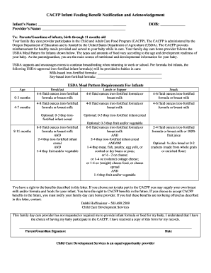 Fillable Online ccdsmetro CACFP Infant Feeding - Child Care Food ...