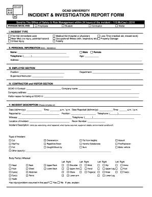 Fillable Online OCAD UNIVERSITY INCIDENT INVESTIGATION REPORT FORM Fax ...
