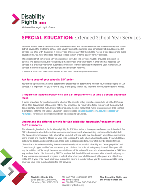 Fillable Online SPECIAL EDUCATION Extended School Year Services Fax ...