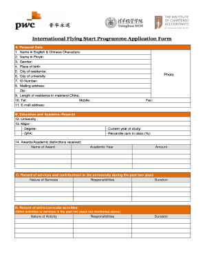 Fillable Online International Flying Start Programme Application Form ...