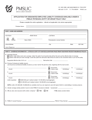 Fillable Online APPlICATION FOR DESIGNATED EMPlOyEE lIABIlITy COVERAGE ...