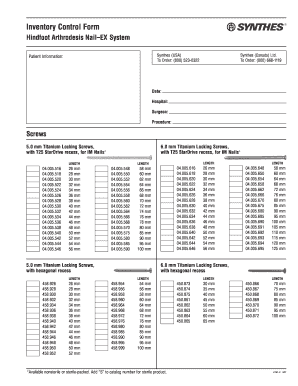 Fillable Online Inventory Control Form - synthescom Fax Email Print ...
