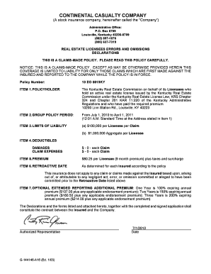 Fillable Online CONTINENTAL CASUALTY COMPANY A stock insurance company ...