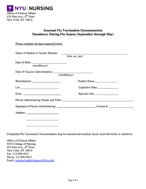 Fillable Online Seasonal Flu Vaccination Documentation Mandatory During ...
