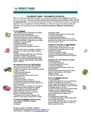 Fillable Online THE BENEFIT BANK DOCUMENTS CHECKLIST Fax Email Print ...