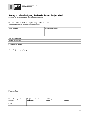 Ausfüllbar Online ihk-lueneburg Antrag zur Genehmigung der betrieblichen Projektarbeit Fax Email ...