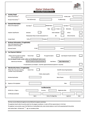 Fillable Online qu edu Qatar University Activity Registration Form A ...