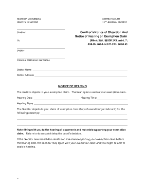 Fillable Online Creditors Notice of Objection And Fax Email Print ...