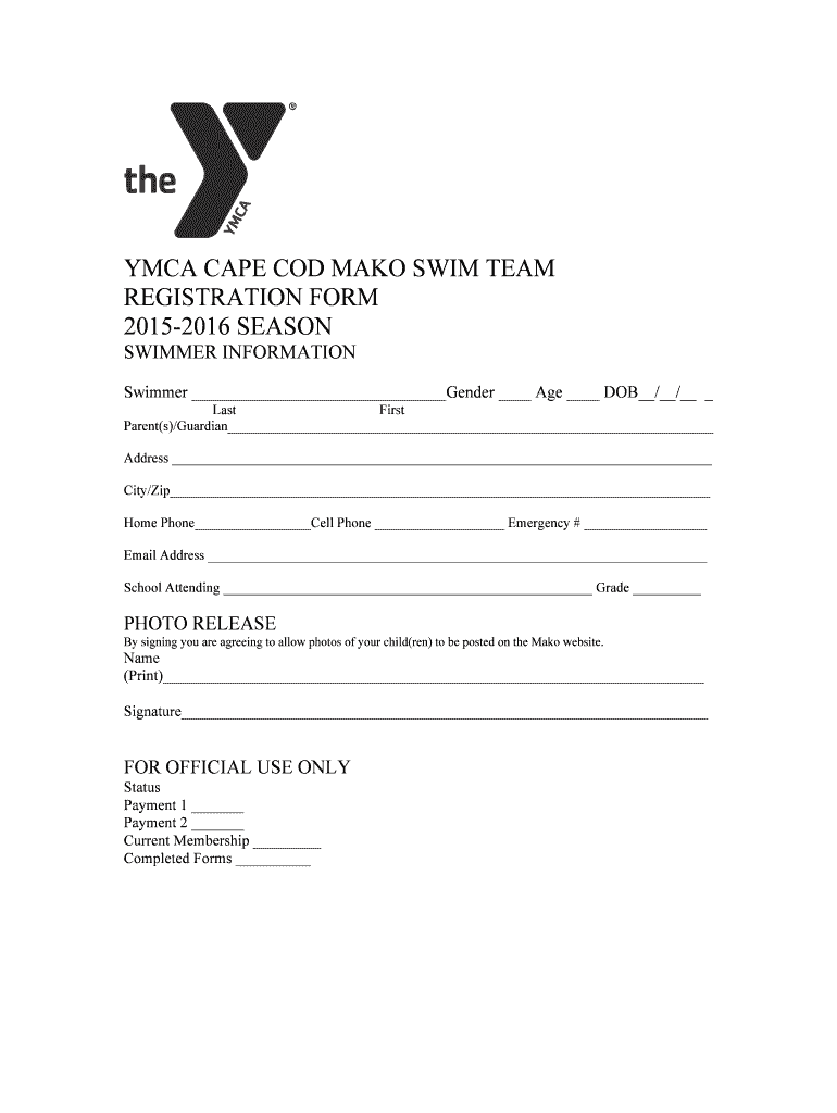 Fillable Online ymcacapecod SWIMMER INFORMATION - ymcacapecod Fax Email Print - pdfFiller