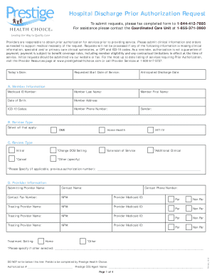 Fillable Online Hospital Discharge Prior Authorization Request Form ...