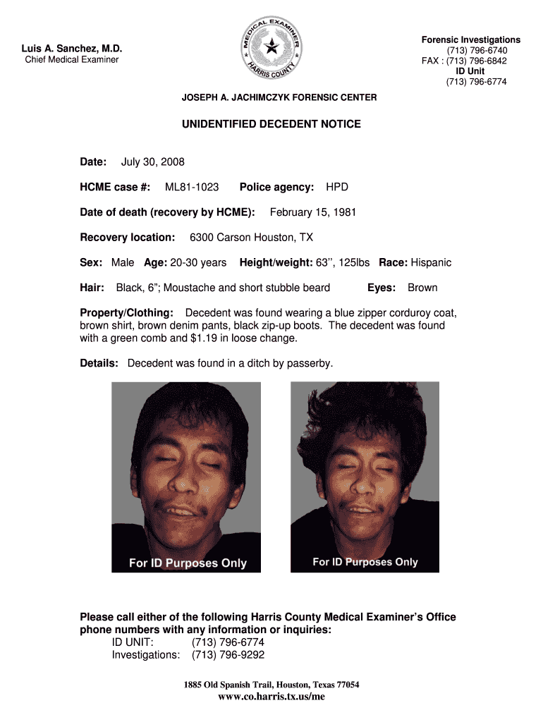 Unidentified Decedent - Fill Online, Printable, Fillable, Blank | pdfFiller