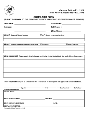 Fillable Online vvc COMPLAINT FORM - Victor Valley College Fax Email ...