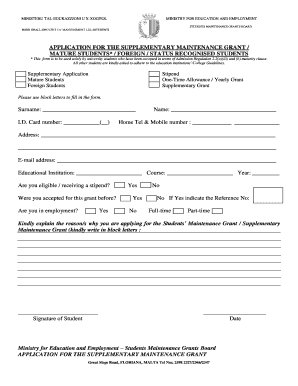 Fillable Online APPLICATION FOR THE SUPPLEMENTARY MAINTENANCE GRANT Fax ...