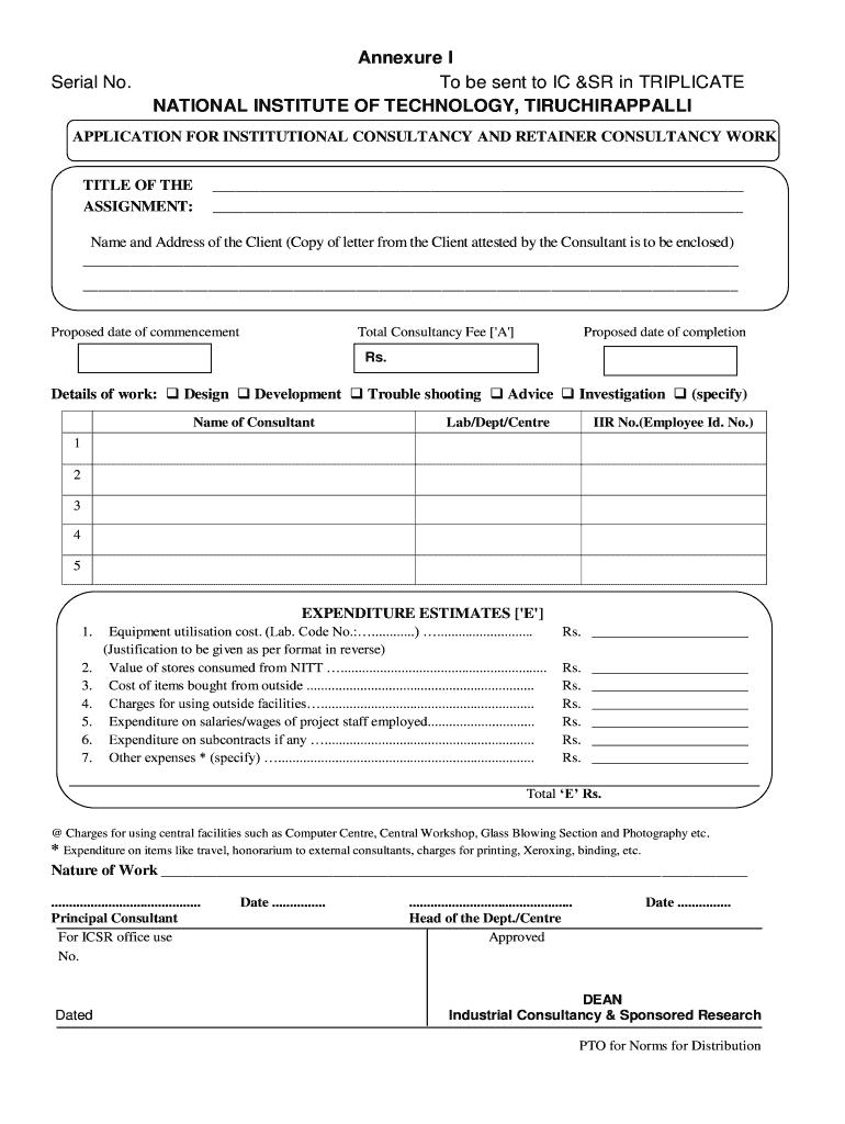 Fillable Online nitt Annexure I - NIT Trichy Fax Email Print - pdfFiller