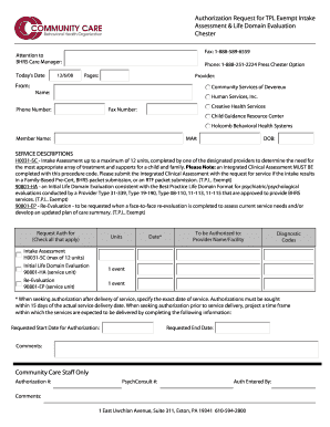 Fillable Online Authorization Request for TPL Exempt Intake Assessment ...