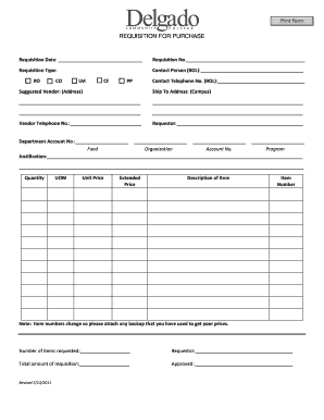 Fillable Online docushare3 dcc REQUISITION FOR PURCHASE - Delgado Community College Fax Email ...