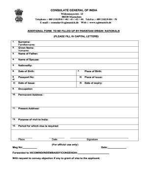 Fillable Online CONSULATE GENERAL OF INDIA - mein-visum Fax Email Print ...