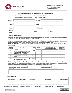 Fillable Online BEST PRACTICE EVALUATION AUTHORIZATION REQUEST ...