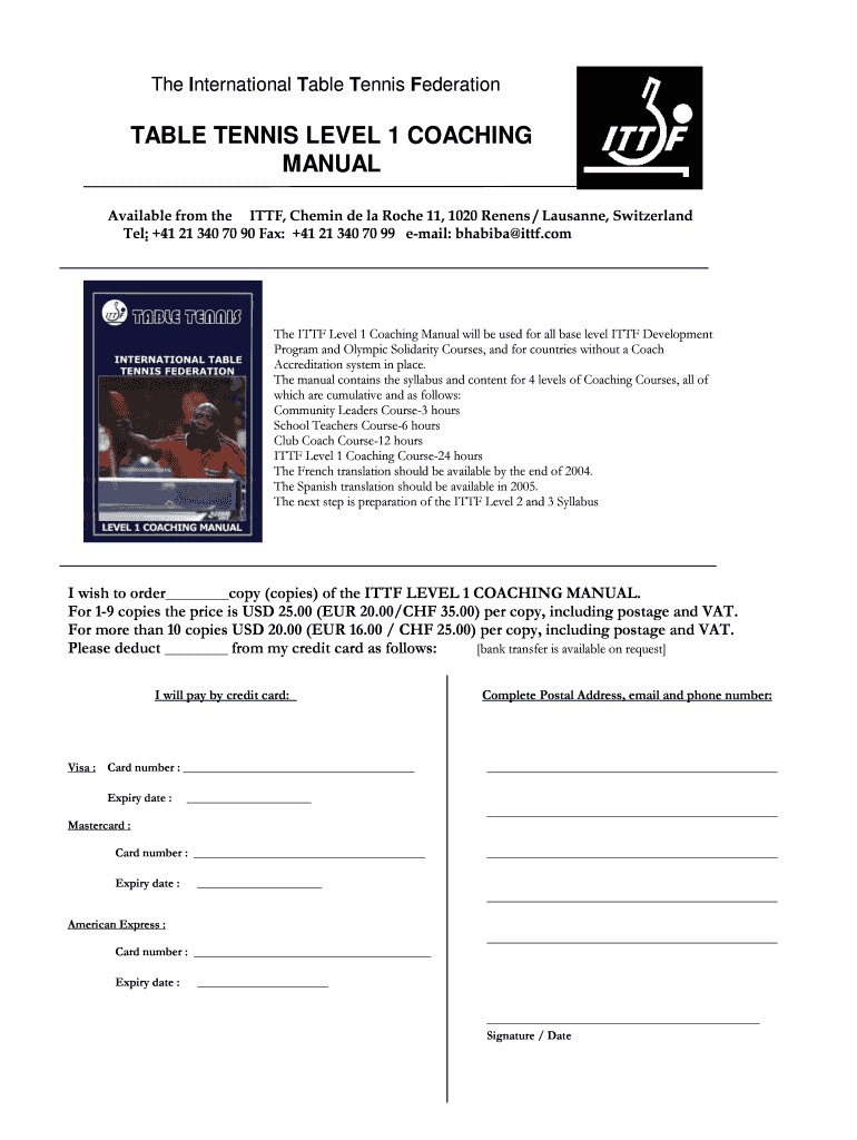 Fillable Online ITTF Level 1 Manual Order Formdoc Fax Email Print ...