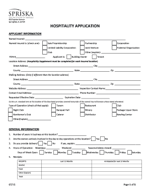 Fillable Online 401 Fayette Avenue HOSPITALITY APPLICATION Fax Email ...